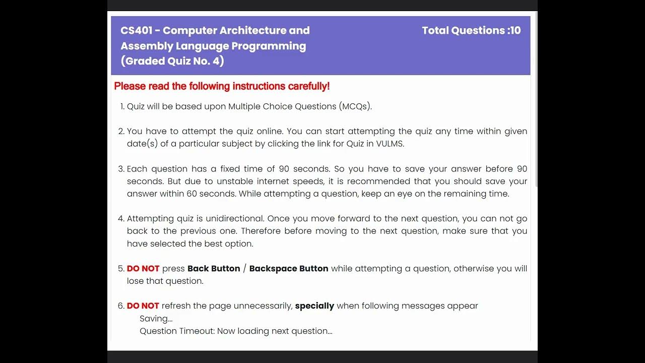 CS401 Quiz 4 Solution 2024-25 || CS401 - Computer Architecture and Assembly Language Programming ...