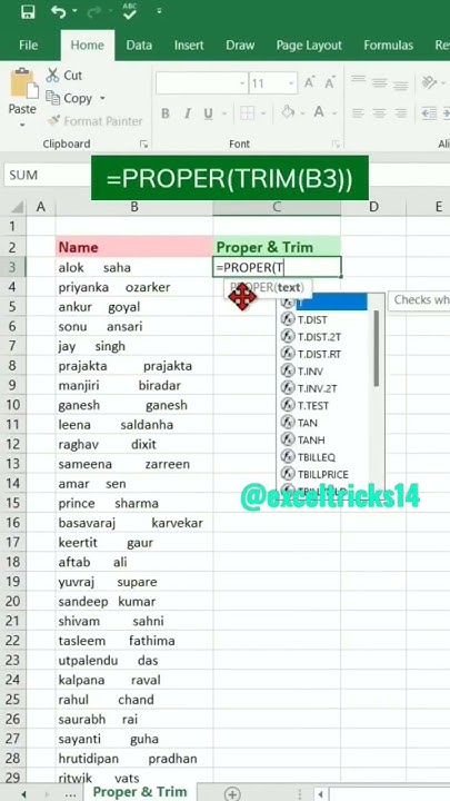 How to use PROPER & TRIM Functions in excel - YouTube