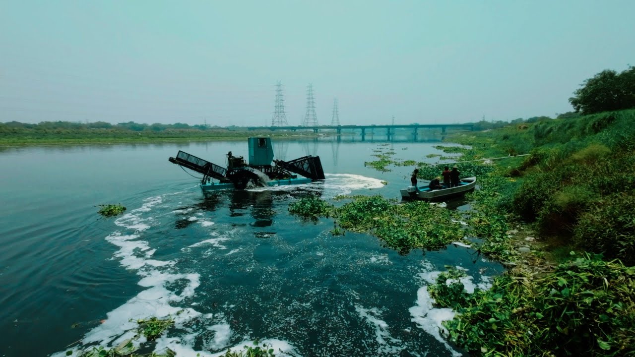Drone view of the Yamuna cleaning project in Delhi. Great progress is ...