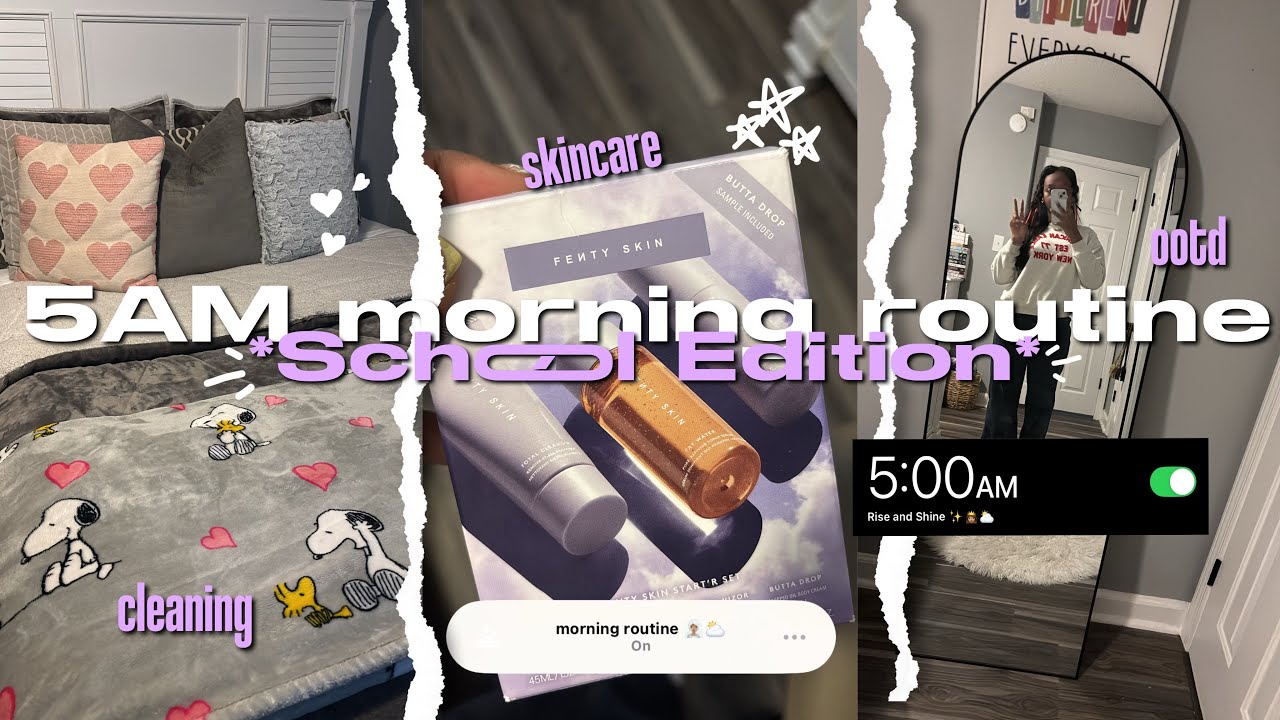 Realistic 5AM Morning Routine ⛅️🧖🏽‍♀️ *school edition* | OOTD, skincare ...