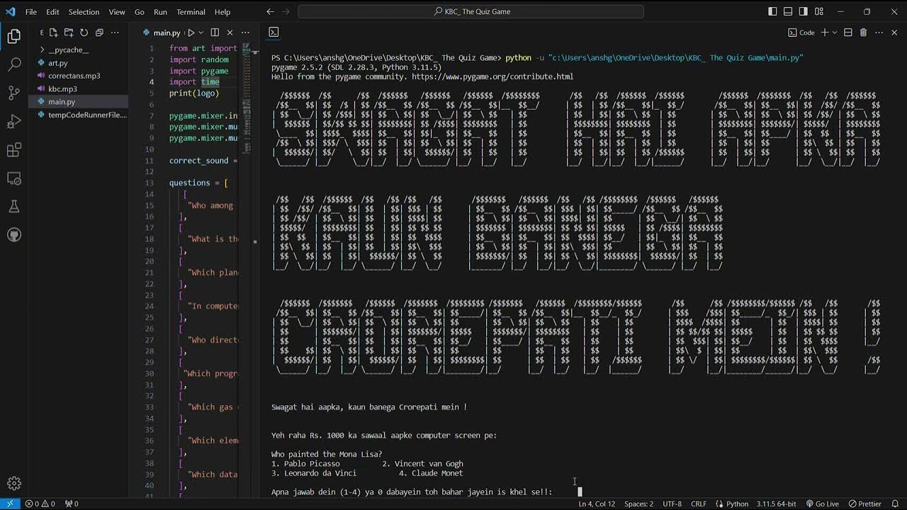 KBC The Quiz Game using Python | WITH SOURCE CODE | BEGINNER - YouTube