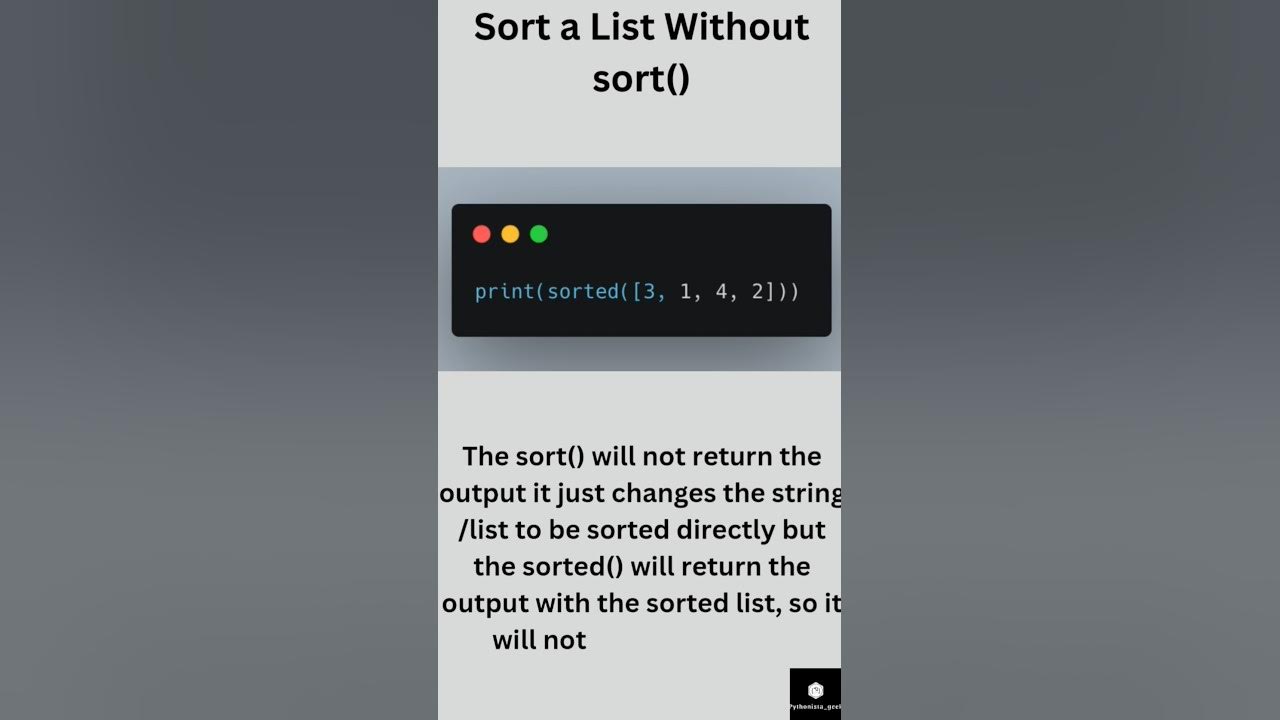 One line magic - Sort a list without sort() function| Day 5/30 | #30daycodingchallenge #python ...