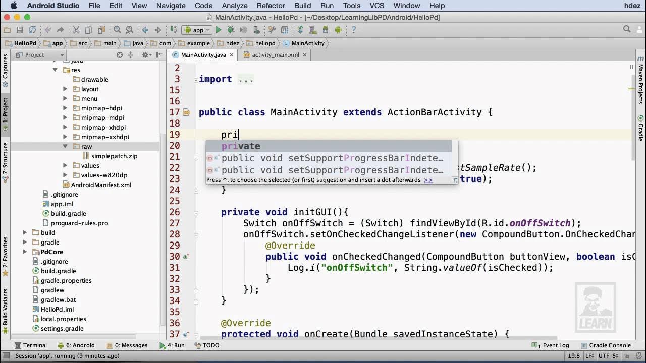 Learning LibPD for Android: 07. Initializing libPD for Android - YouTube