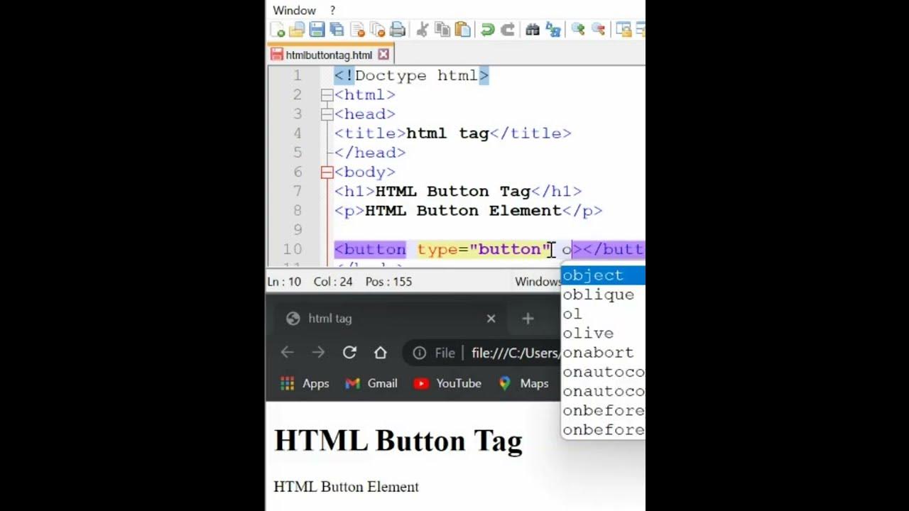 Html Button Tag Html Htmltag Short Youtube