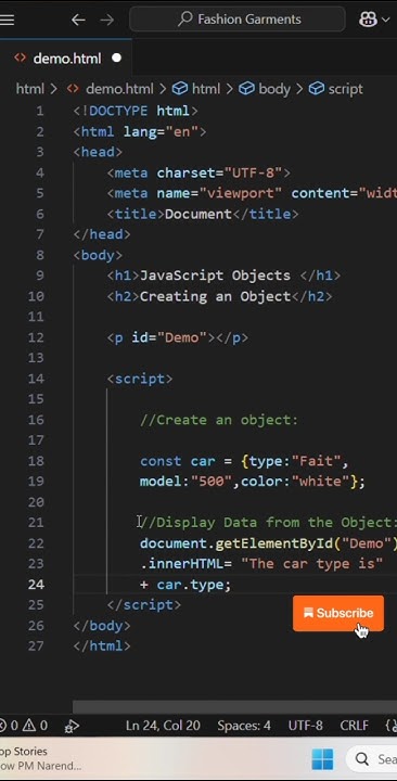 Creating An Object Using Javascript Codexpertclass Javascripttutorial Object Youtube