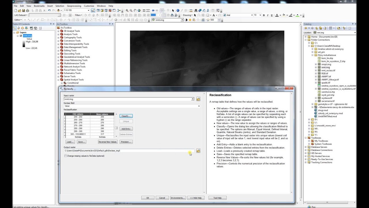 Przeklasyfikowanie rastra (reclassify) ArcMap - YouTube