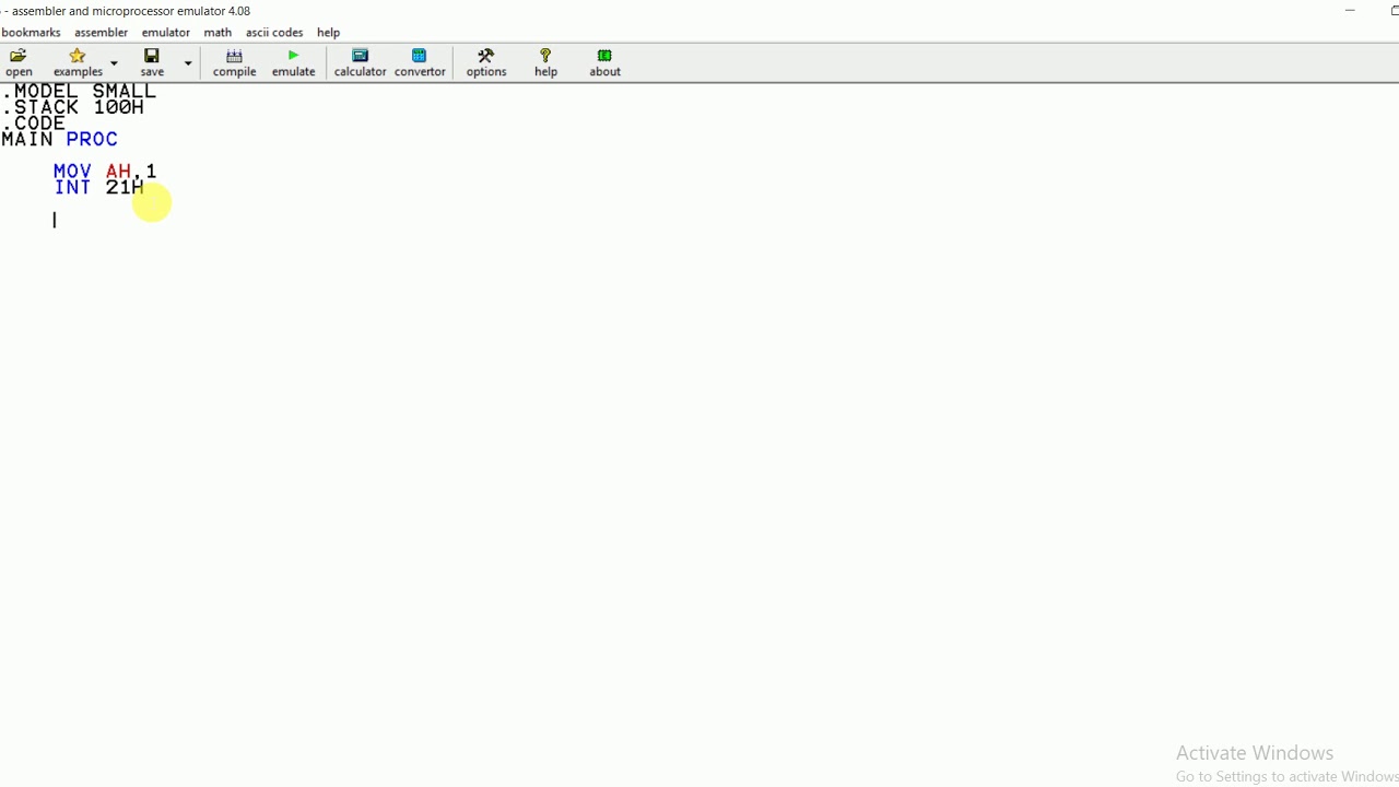 Emu8086 Tutorial 2 Printing The Input Given Youtube 7903
