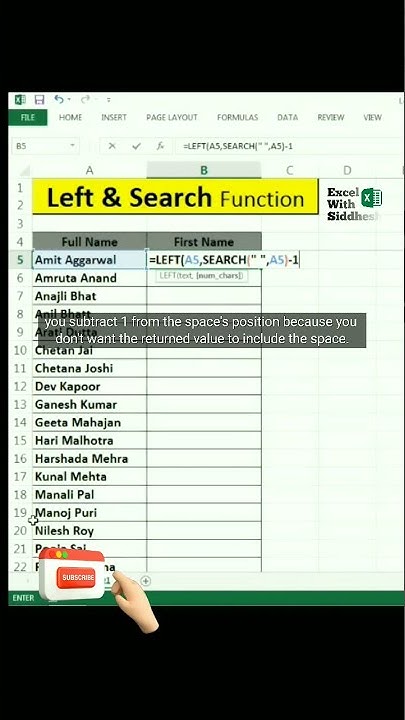 How to Use Left & search Function in Excel | Excel Tips and Tricks | - YouTube