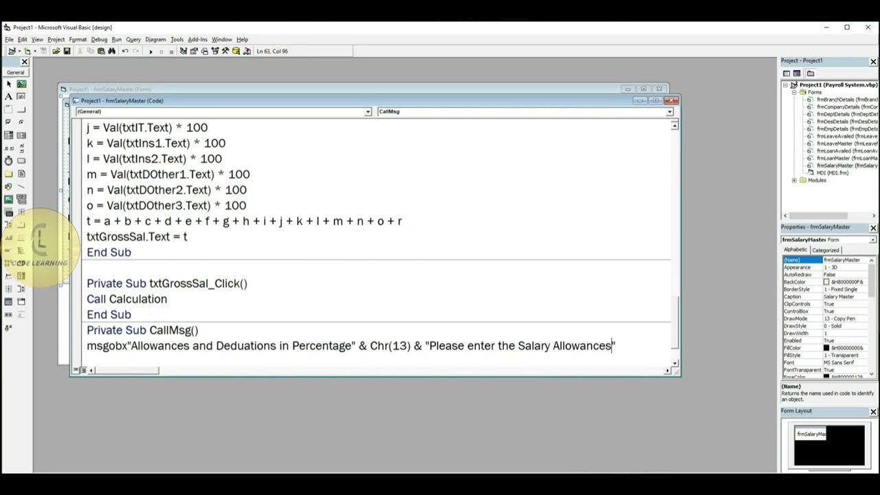 Visual basic 6.0 | frmSalaryMaster 'show warning message' | CodeLearning - YouTube