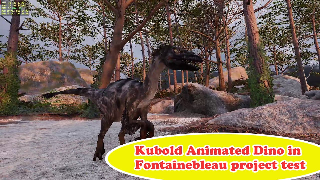 Quick test - Kubold animated Raptor in Fontainebleau demo - YouTube