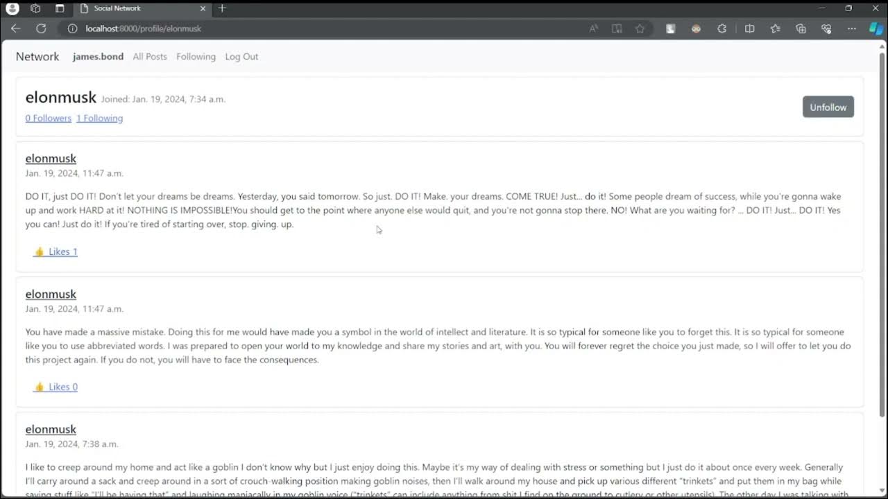CS50W -- Project 4 "Network" Demo - YouTube