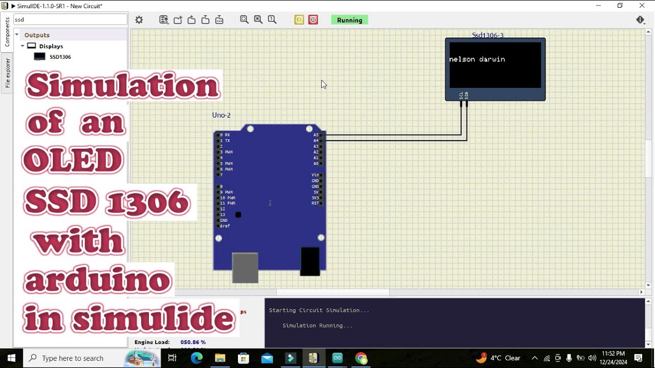 Simulation Of Interface Between Oled Ssd1306 With Arduino Uno In Simulide Youtube