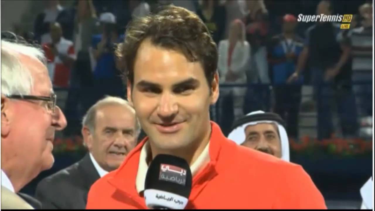 Roger Federer funny award ceremony ATP 500 dubai 2014 - YouTube