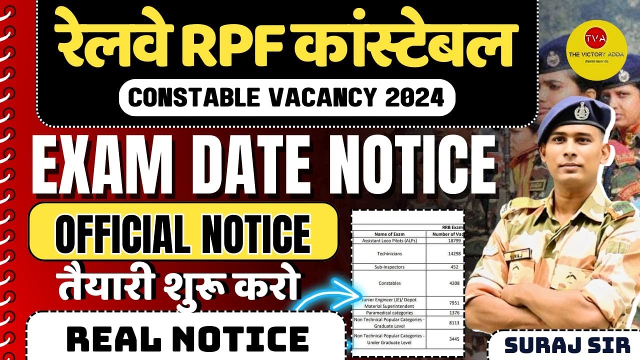 EXAM DATE NOTICE🙏 RPF CONSTABLE VACANCY 2024 SUB INSPECTOR RAILWAY RPF ...
