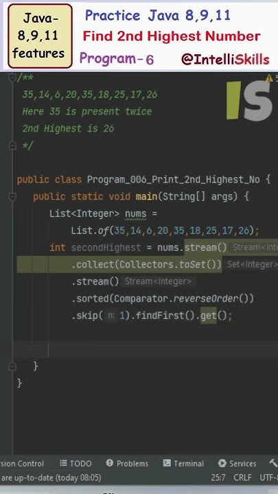 Java 8 Features | Program-6 | Find Second Largest Number in java | #Shorts #java #coding - YouTube