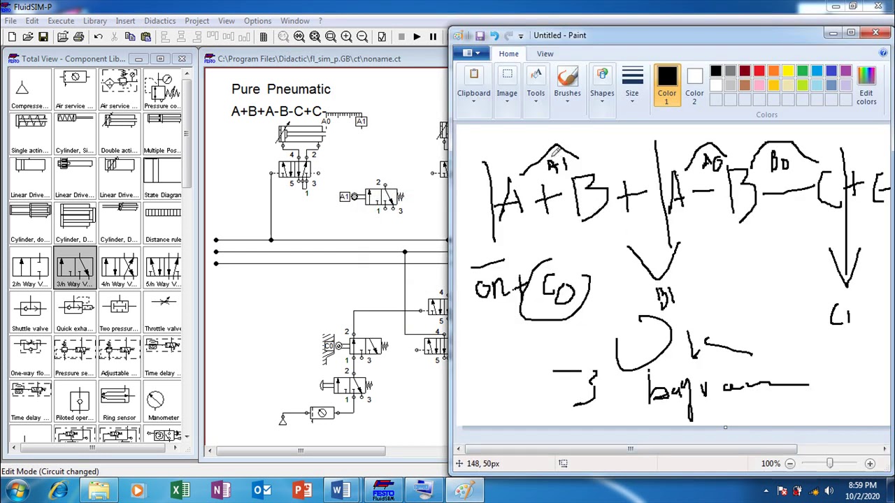 FESTO FluidSIM | Pure Pneumatic CASCADE Methode A+B+A-B-C+C- - YouTube