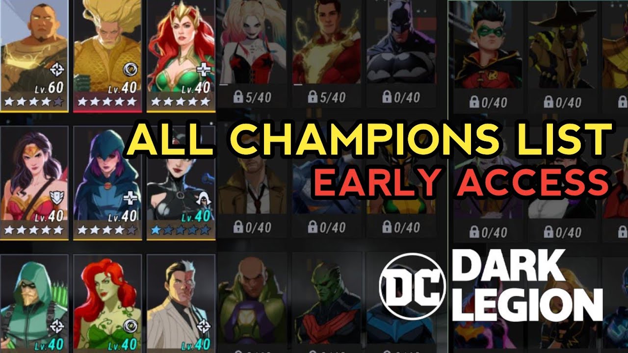 ALL CHAMPIONS LIST & ROLES EARLY ACCESS | DC DARK LEGION - YouTube