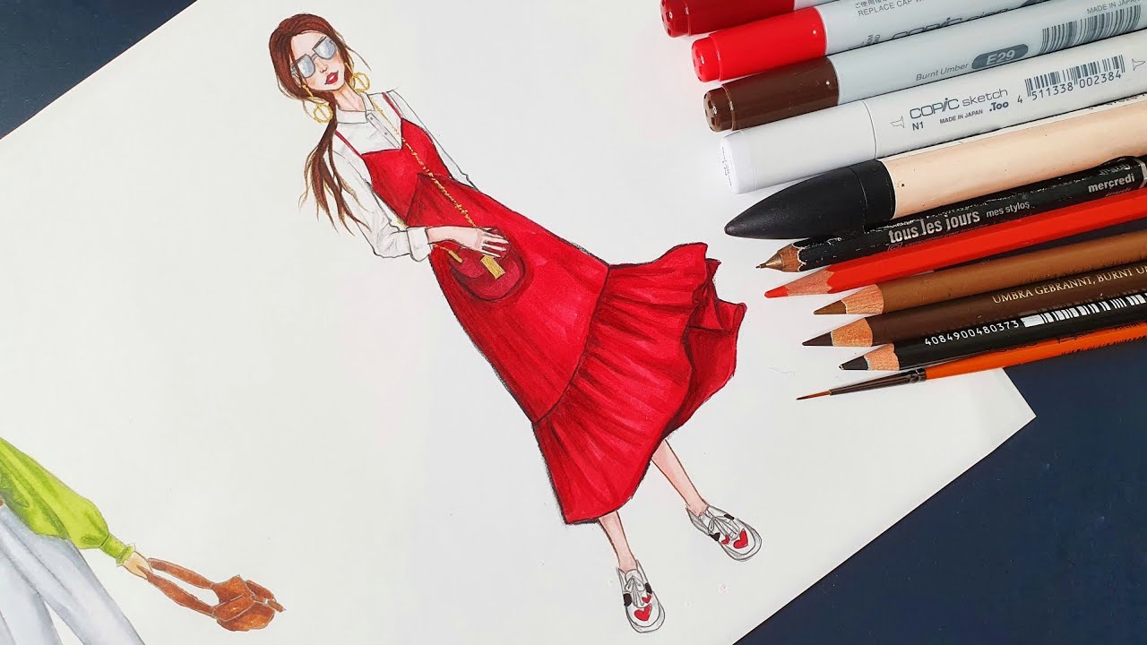 Menggambar Desain Baju Dress Merah Putih 17 Agustus | Red dress drawing ...