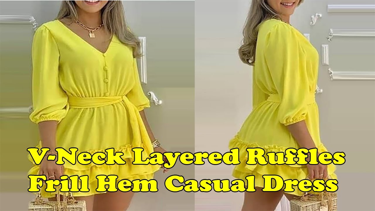 V Neck Layered Ruffles Frill Hem Casual Dress - YouTube