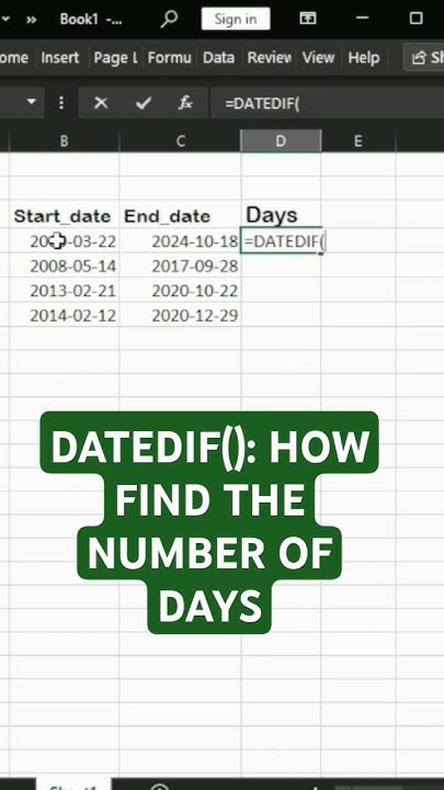 How to Find the Number of Days in Excel. #spreadsheets #exceltips #dataanalytics - YouTube