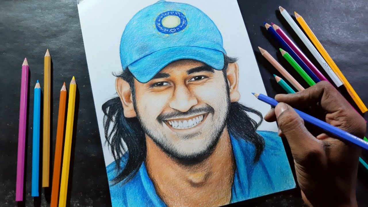 Ms Dhoni Drawing 💙 💛, Timelapse - YouTube