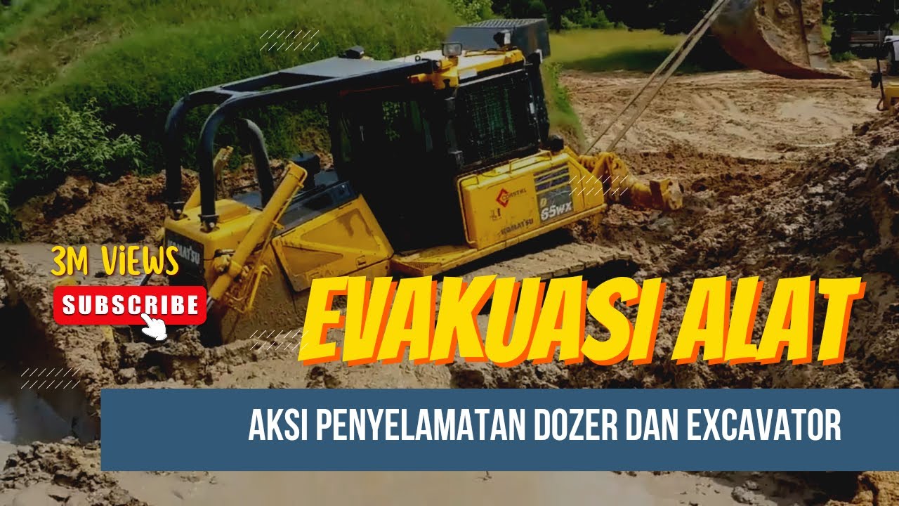 Evakuasi alat berat Dozer dan Excavator pada berbagai kondisi - YouTube
