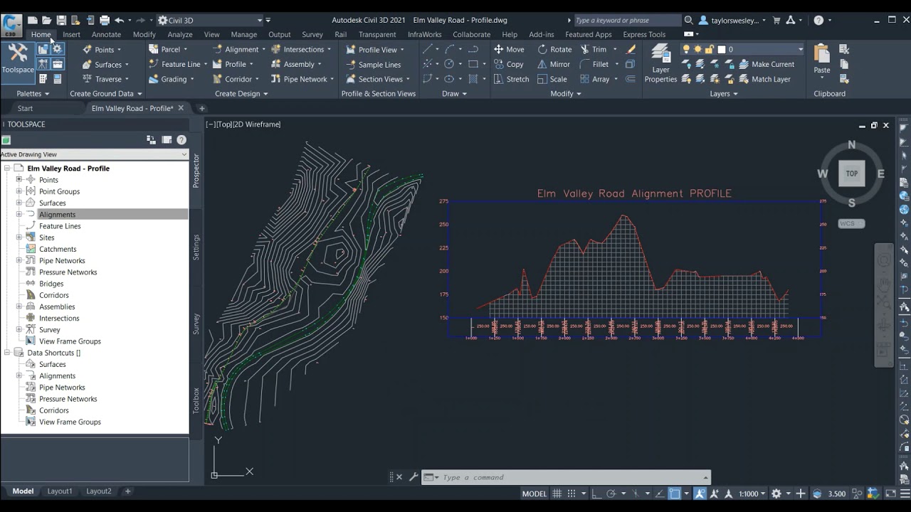 How to create a profile in Civil 3D - Wes Taylor Engineering - YouTube