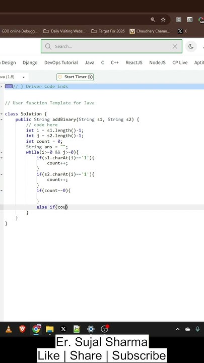 GfG 160 | Day - 15 | Add Binary String | 160 Days Daily DSA | Hindi #dsa #shorts #short #yt ...