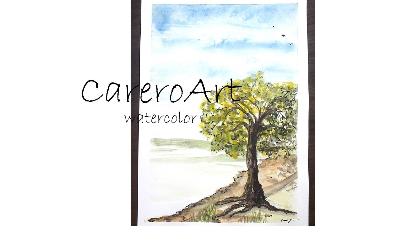 EASY LANDSCAPE/ WATERCOLOR PAINTING/ fineliner - YouTube