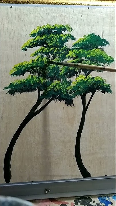 cara melukis pohon dengan cat 3 warna - YouTube