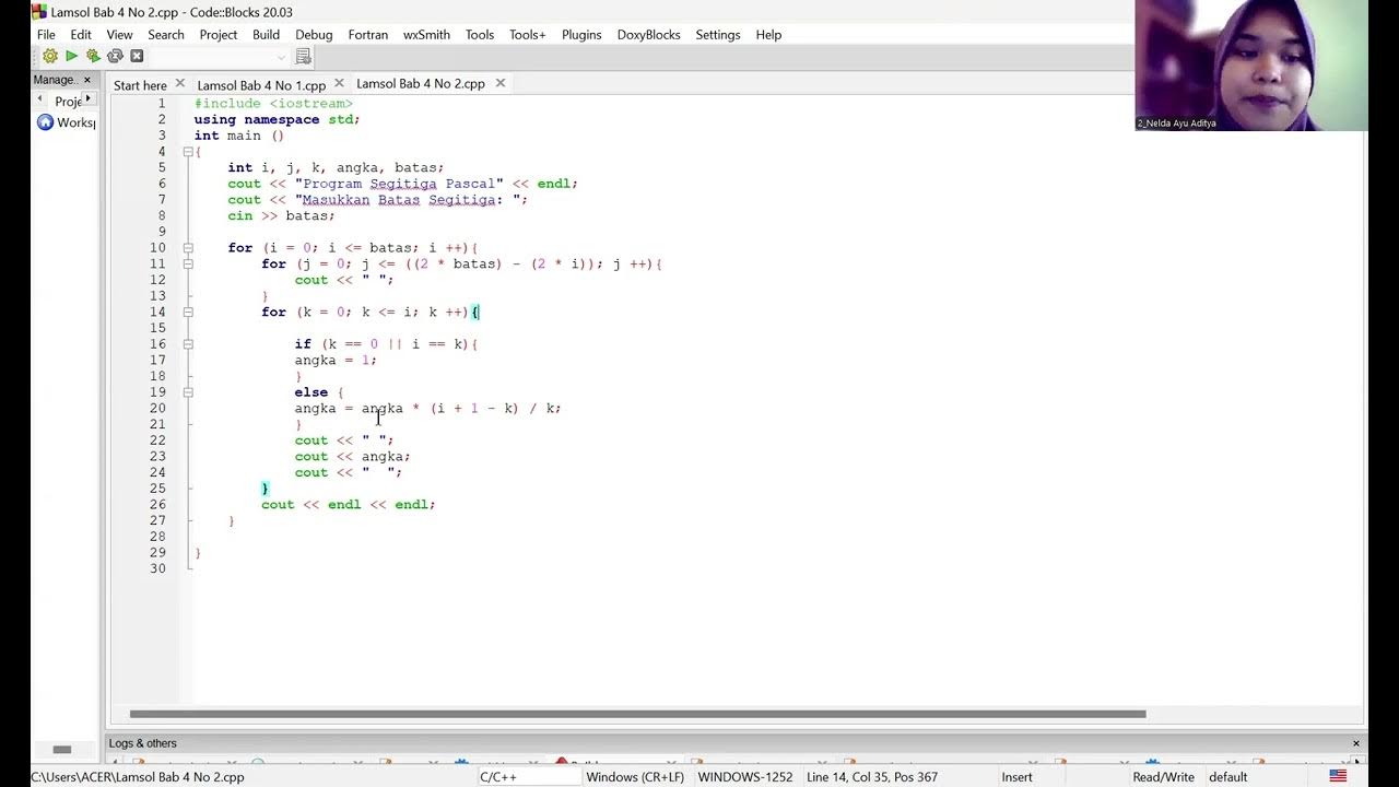Program Membuat Segitiga Pascal_Tugas Alpro_Nelda Ayu Aditya - YouTube