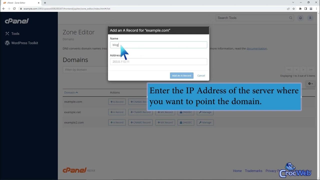How To Add A Record In Cpanel Using Dns Zone Editor Crocweb Cloud Youtube
