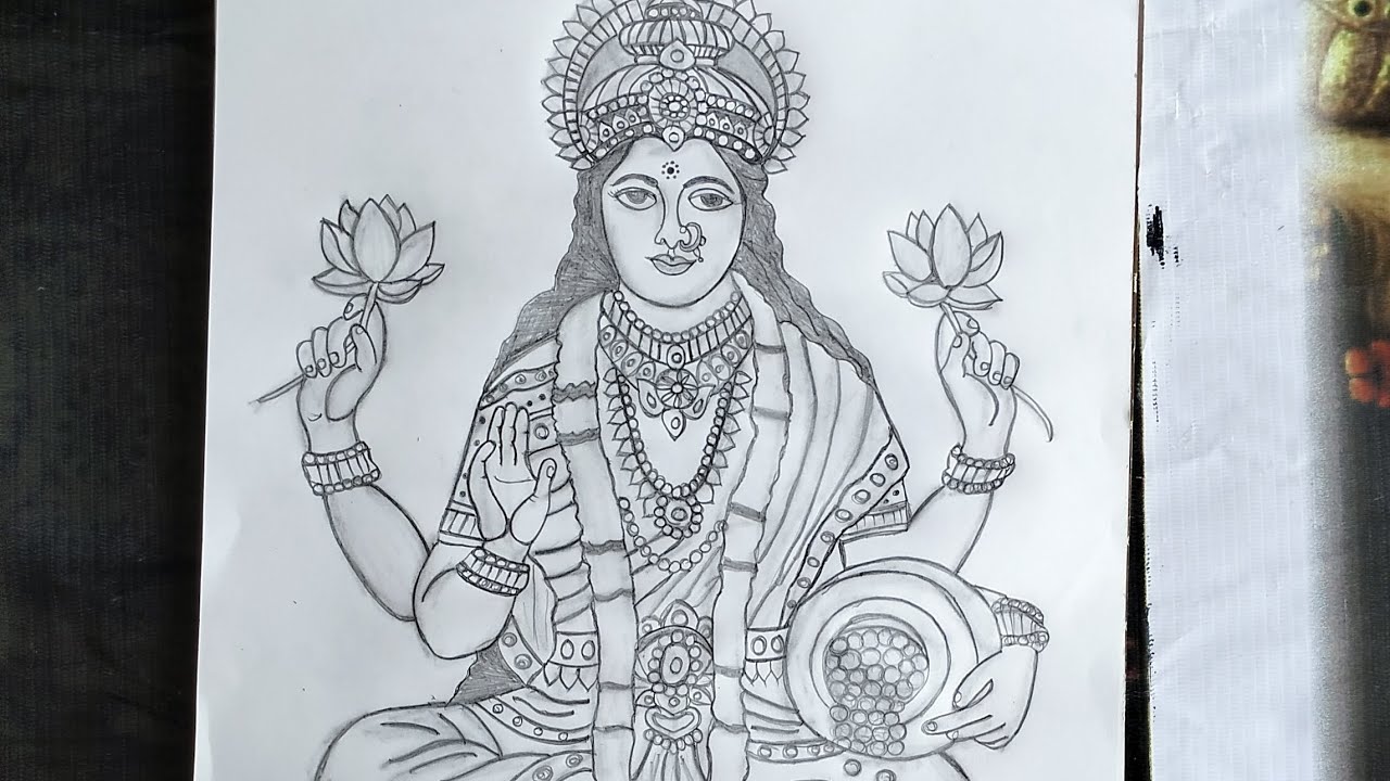 Mata laxmi outline drawing|| How to draw mata laxmi drawing step by ...