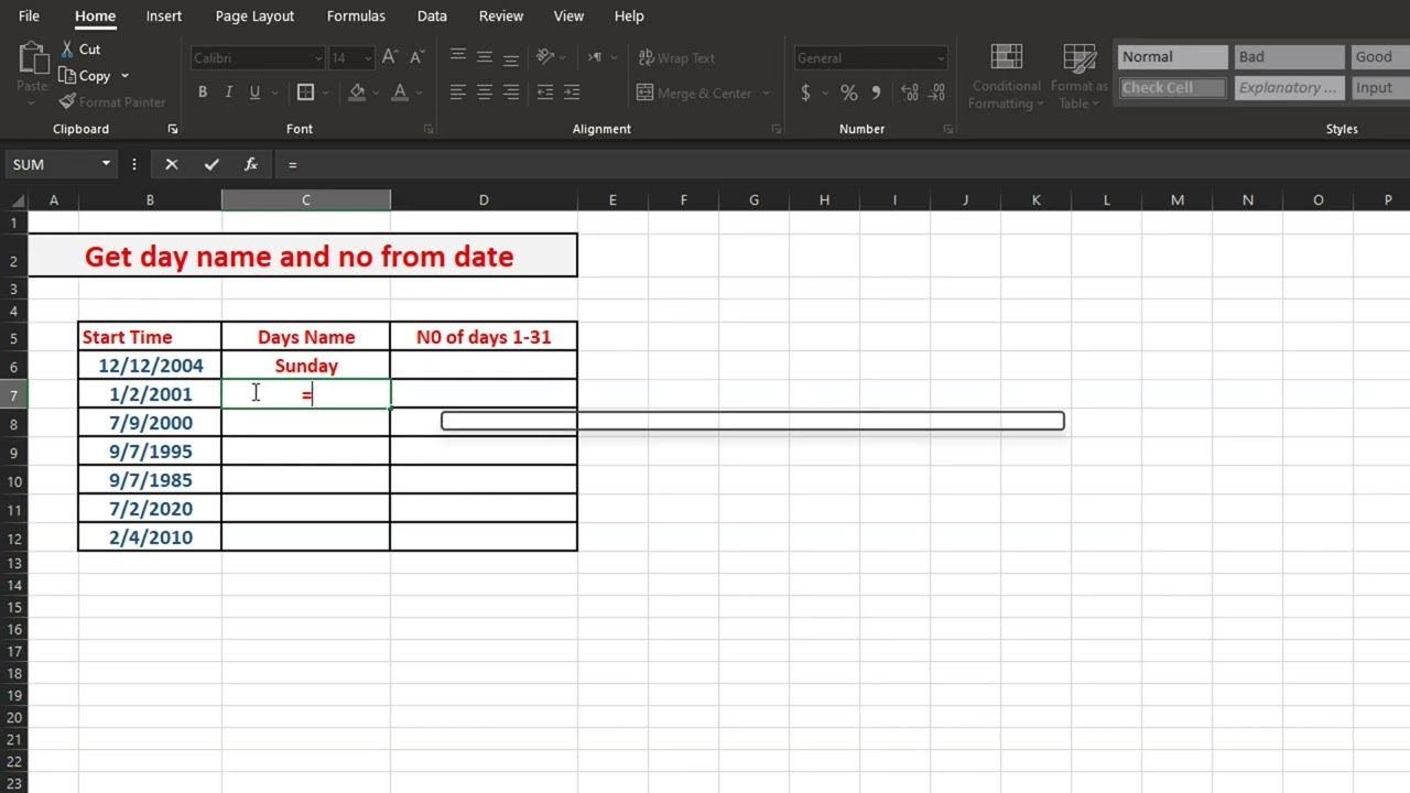 Excel Get Day s Name And Number From Date Excel Get Day s Name And Number From Date