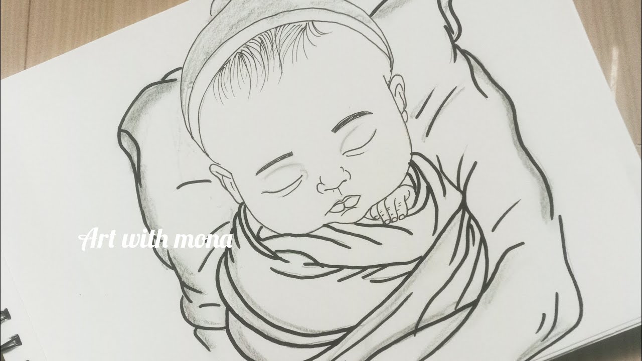 how to draw a cute little new born baby drawing...||NEW BORN BABY ...