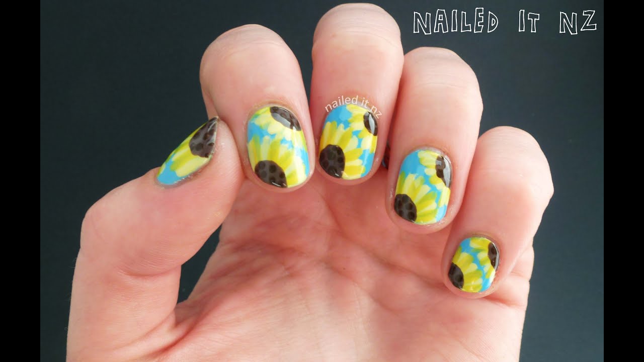 Nail art for short nails - Sunflowers! - YouTube