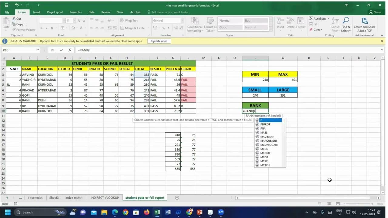 MIN MAX SMALL LARGE RANK FORMULAS IN EXCEL - YouTube