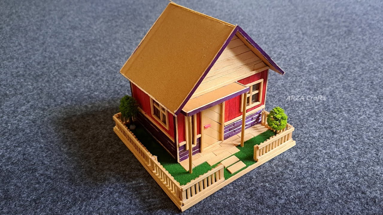 DIY / Rumah minimalis dari stik es krim warna / Kerajinan dari stik es ...