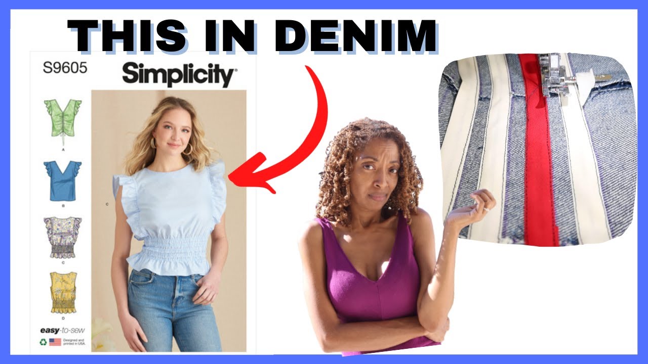 Bias Tape Elastic Casing Demo - Simplicity 9605 DENIM RUFFLED TOP - YouTube