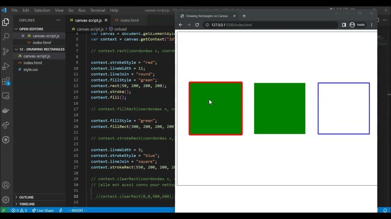 Apprendre HTML5 Canva Section 2 2 0 interaction avec notre toile Dessiner un rectangle - YouTube
