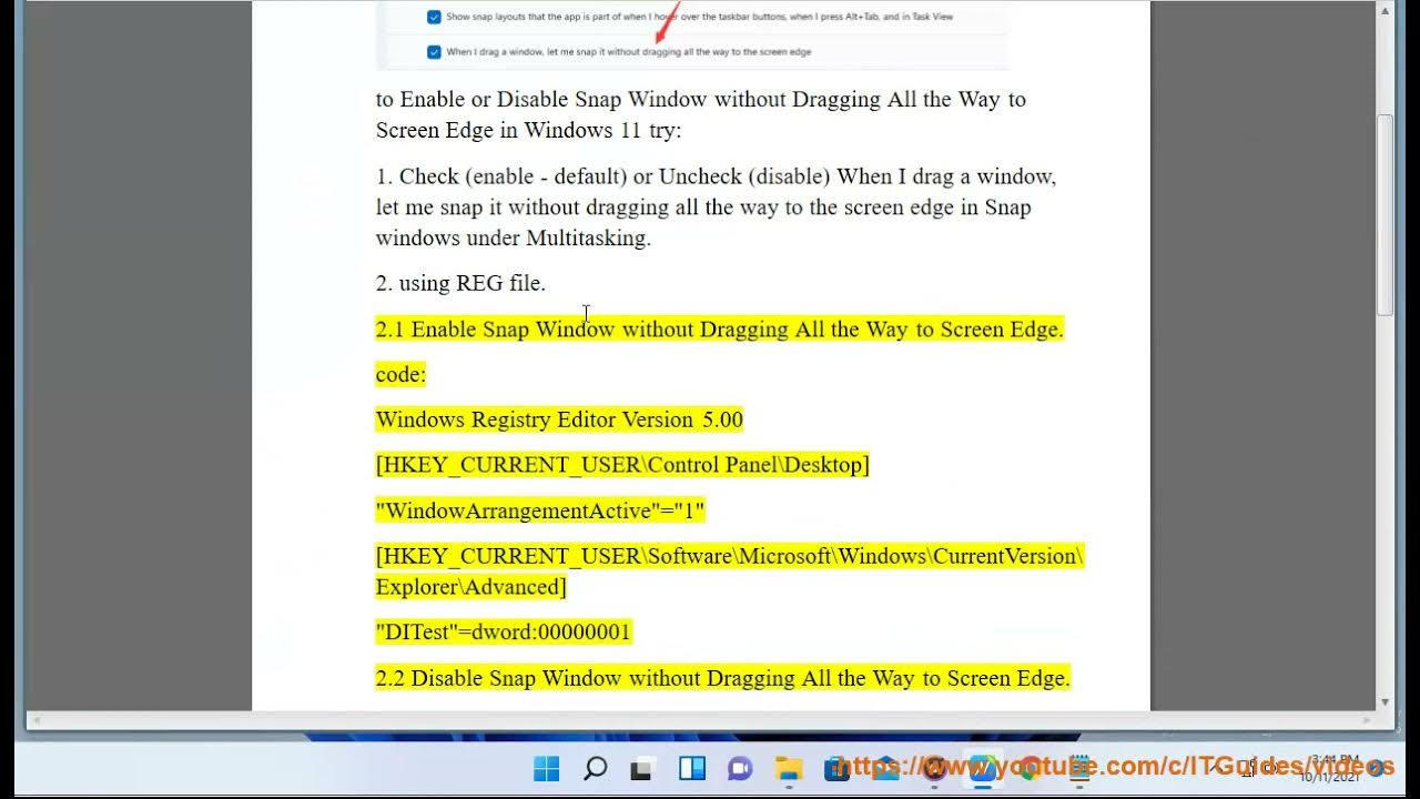 Enable/Disable Snap Window without Dragging All the Way to Screen Edge in Windows 11 - YouTube