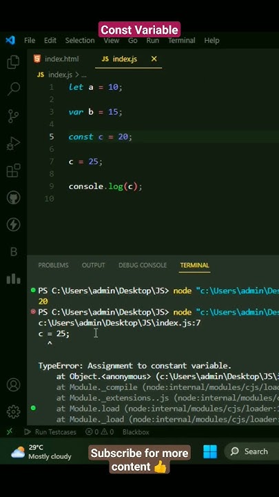 Const Variable In Js Javascriptinterviewquestion Htmlcsswebsite Jstutorial Htmltutorial