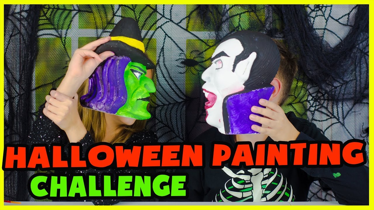 HALLOWEEN PAINTING CHALLENGE! DIY WITCH vs VAMPIRE - YouTube