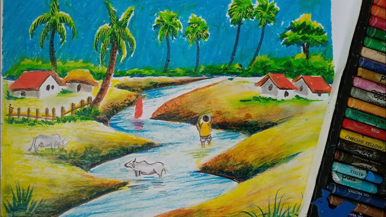 Amader Choto Nodi Chole Bake Bake Drawing II Easy pastel colour Drawing ...