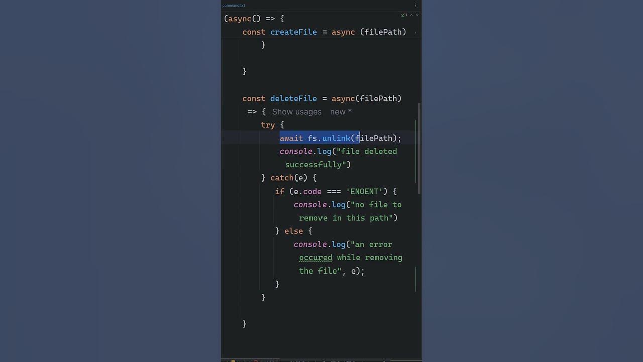 Unlink method to delete a file in Nodejs file system - YouTube