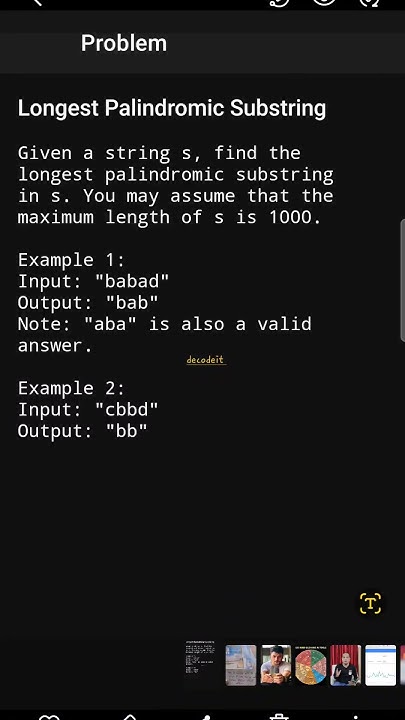 Longest Palindromic Substring in java | Interview Questions- 2 #shorts #youtubeshorts @Decodeit2 ...