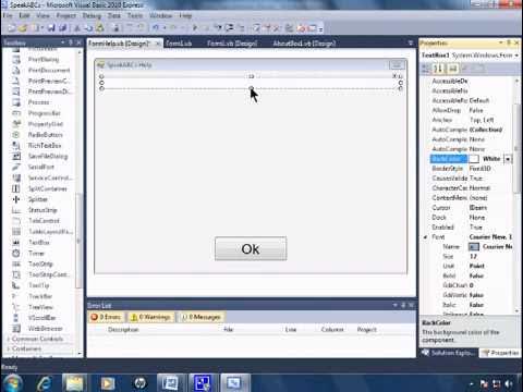 Visual Basic 2010 Express Tutorial 25 Making A HelpBox Formatting Text TextBox SpeakABCs 9 11 ...