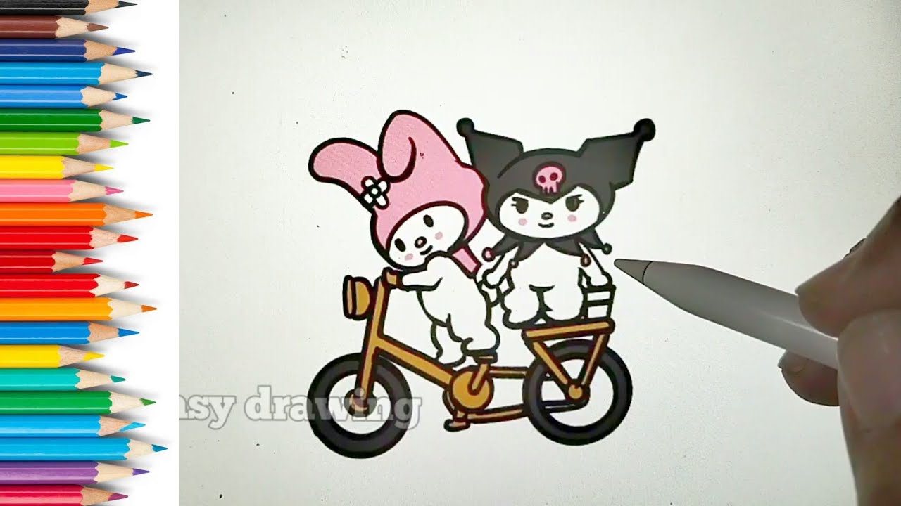 how to draw Kuromi and my Melody riding a bicycle || Easy Drawing and ...