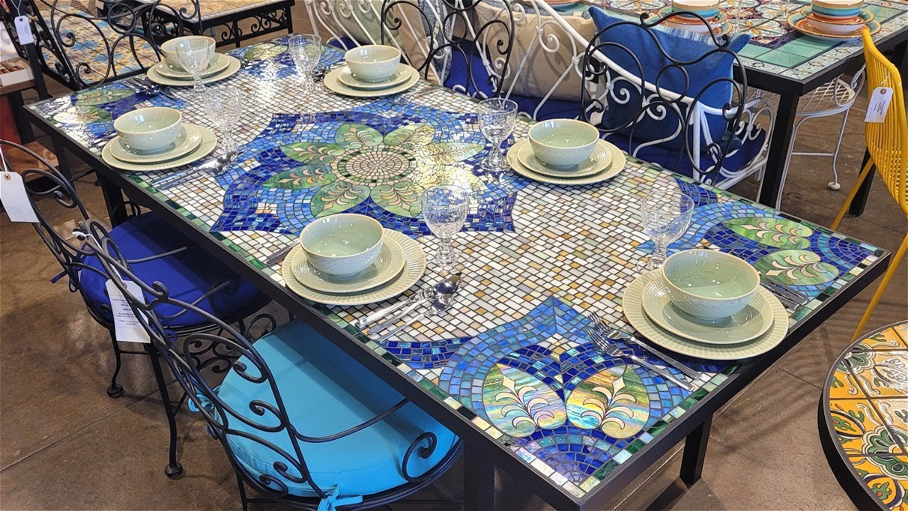 Stained Glass Mosaic Indoor/Outdoor Dining Table - YouTube