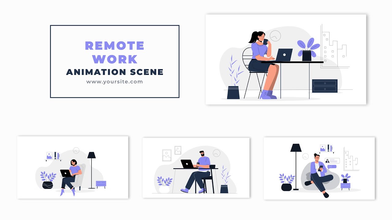 Remote Work Concept Flat Vector Design Animation Scene After Effects ...